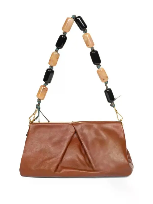 Dries Van Noten Pleated Leather Clutch With Beaded Strap