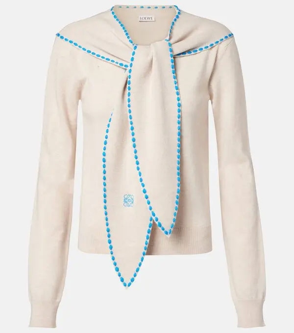 Loewe Scarf-detail Wool Sweater - Beige