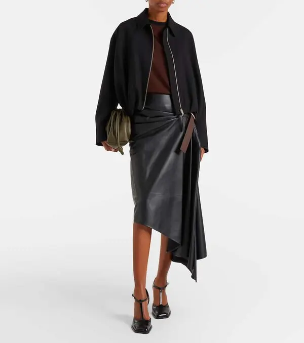 Loewe Asymmetric Draped Leather Midi Skirt