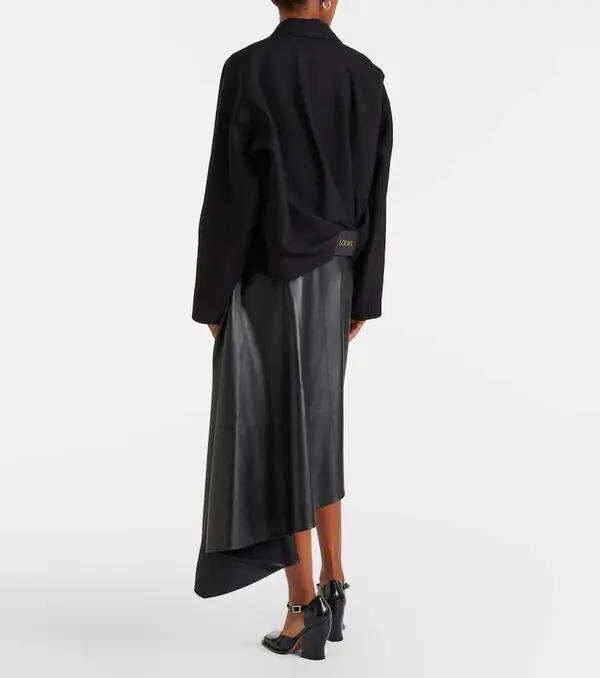 Loewe Asymmetric Draped Leather Midi Skirt