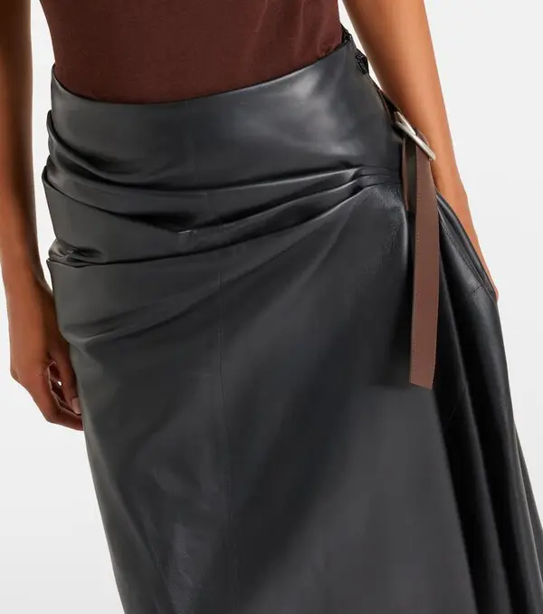 Loewe Asymmetric Draped Leather Midi Skirt