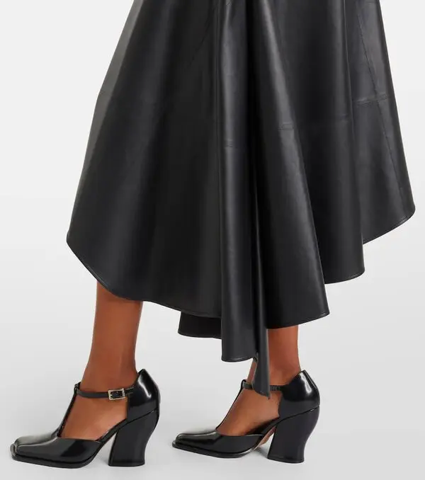 Loewe Asymmetric Draped Leather Midi Skirt