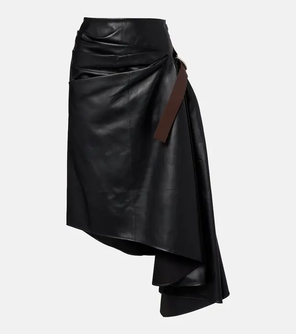 Loewe Asymmetric Draped Leather Midi Skirt - Black