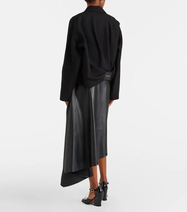Loewe Asymmetric Draped Leather Midi Skirt