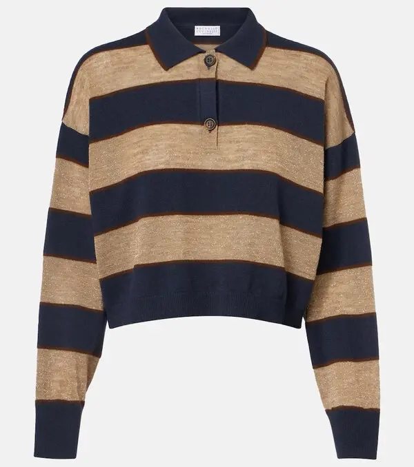 Brunello Cucinelli Wool, Cashmere, And Silk Polo Sweater - Blue
