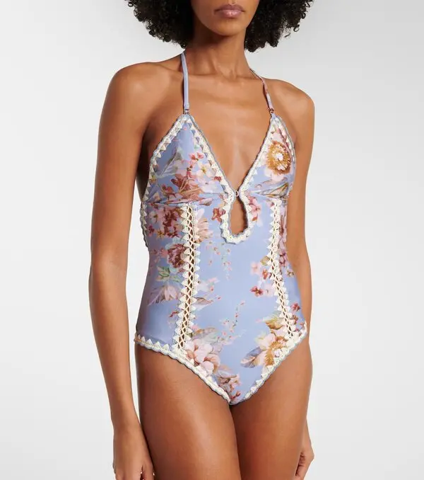 Zimmermann Awaken Floral One-piece Swimsuit - Blue