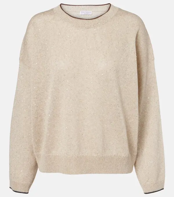 Brunello Cucinelli Sequined Linen-blend Sweater