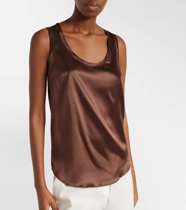 Brunello Cucinelli Silk-blend Satin Tank Top - Brown