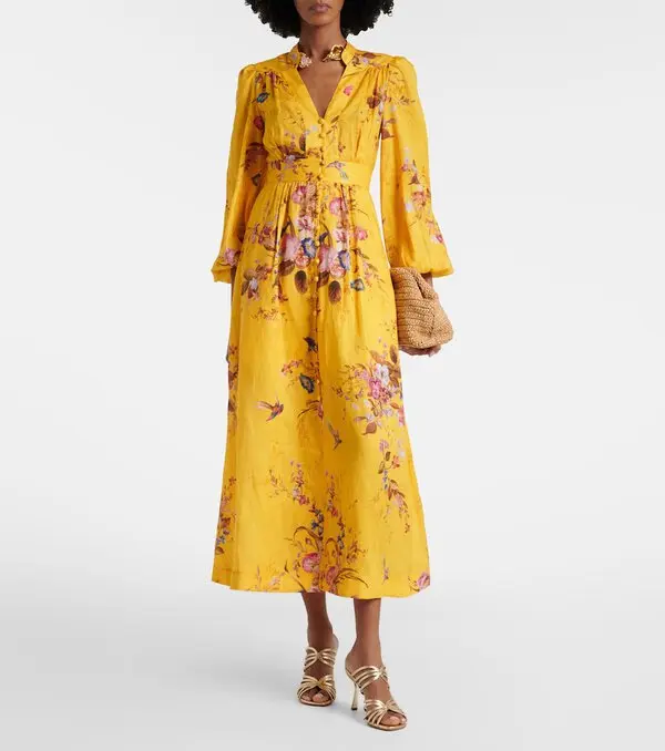 Zimmermann Floral Linen Midi Dress