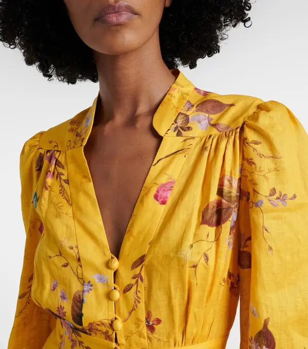 Zimmermann Floral Linen Midi Dress