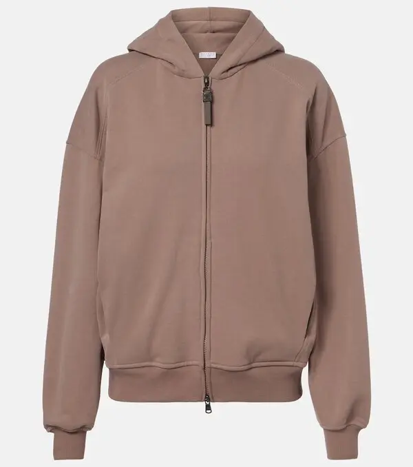 Brunello Cucinelli Cotton Jersey Zip-up Hoodie - Brown