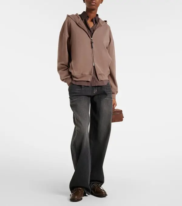 Brunello Cucinelli Cotton Jersey Zip-up Hoodie - Brown