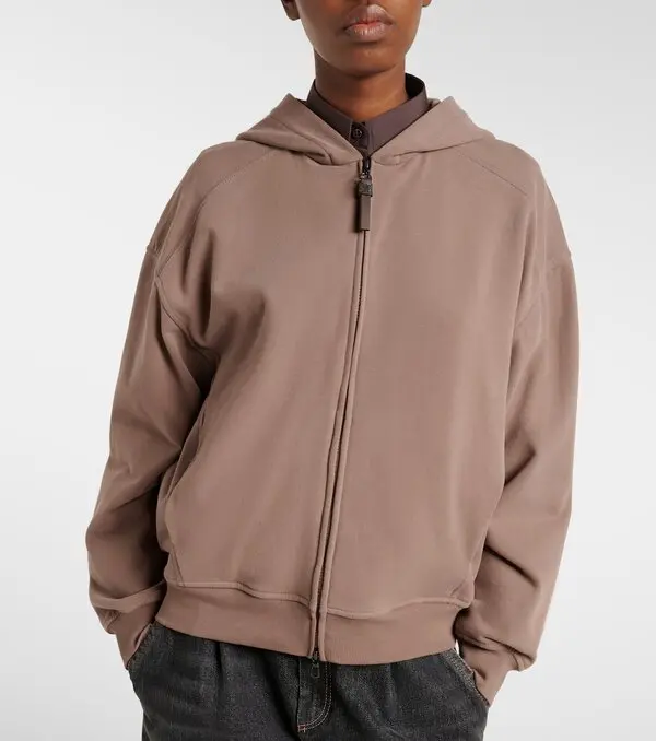 Brunello Cucinelli Cotton Jersey Zip-up Hoodie - Brown