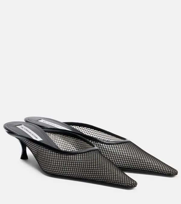 Victoria Beckham Leather-trimmed Mesh Mules - Black