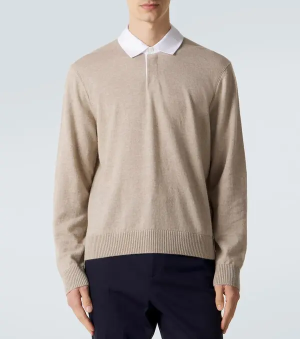 Dunhill Cashmere And Linen Polo Collar Sweater - Beige