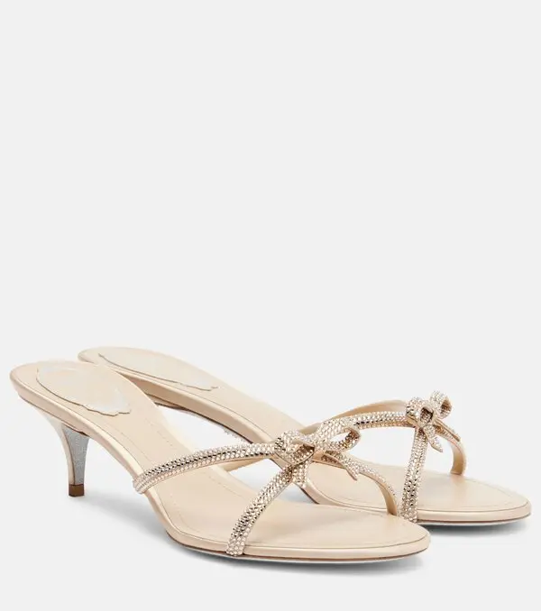 Rene Caovilla Bow-detail Crystal-embellished Sandals - Beige