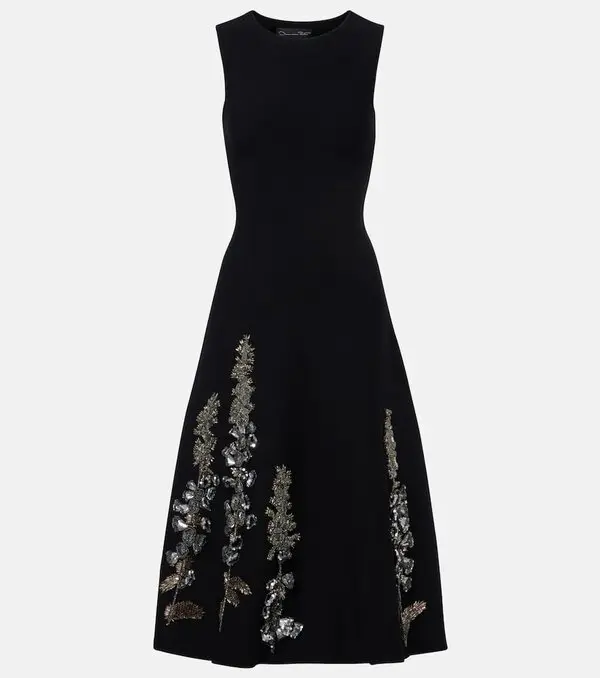 Oscar De La Renta Embellished Jacquard Midi Dress