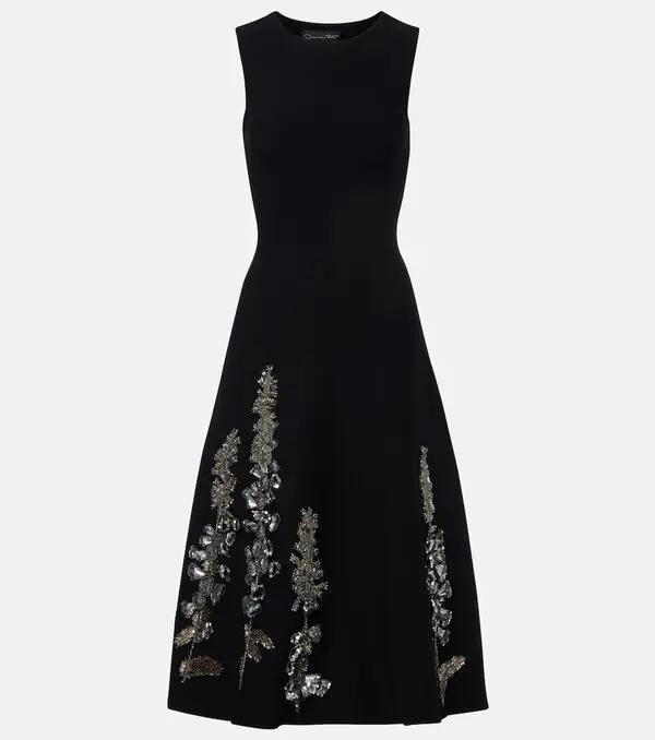 Oscar De La Renta Embellished Jacquard Midi Dress