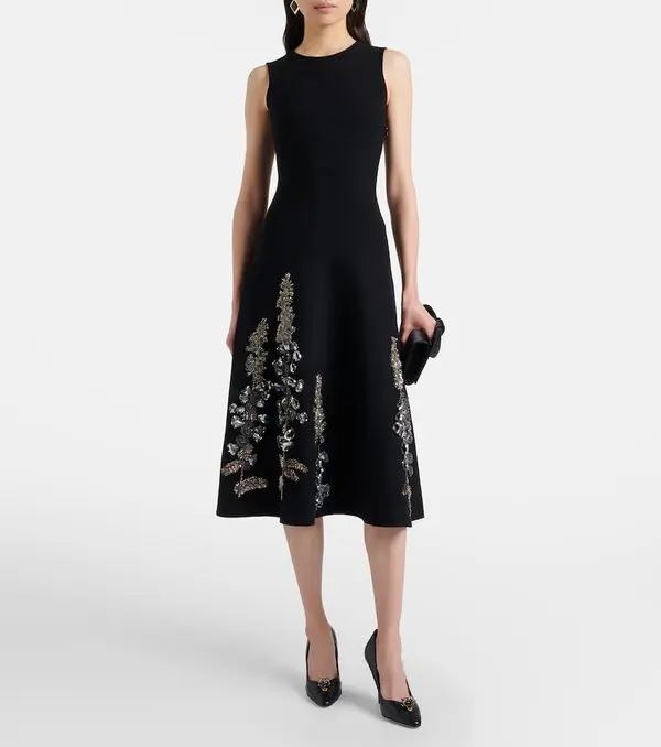 Oscar De La Renta Embellished Jacquard Midi Dress