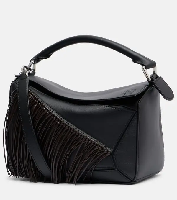 Loewe Puzzle Small Fringed Leather Shoulder Bag - Black