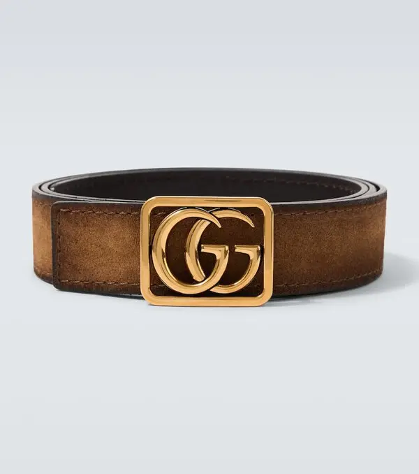 Gucci Double G Reversible Suede And Leather Belt - Brown