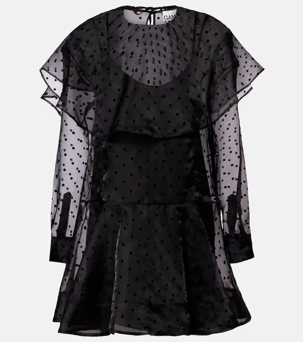 GANNI Polka-dot Organza Minidress - Black