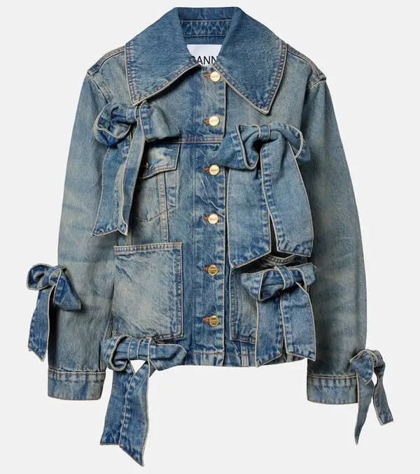 GANNI Bow-detail Denim Jacket - Blue