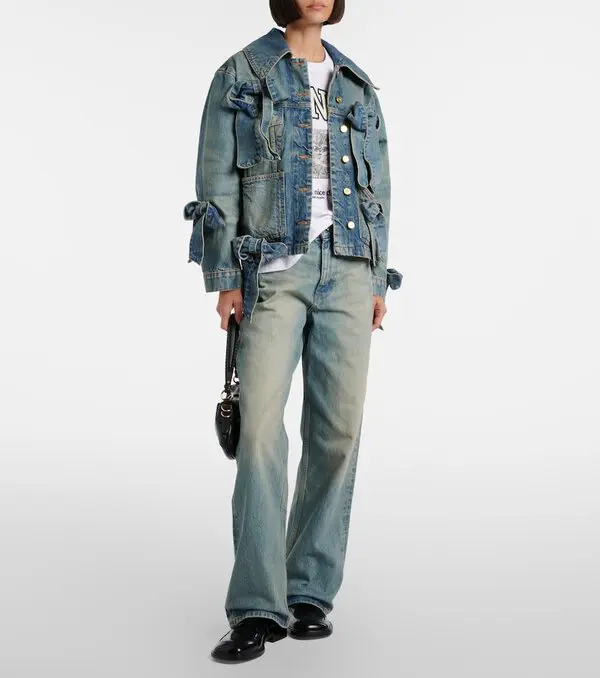 GANNI Bow-detail Denim Jacket - Blue