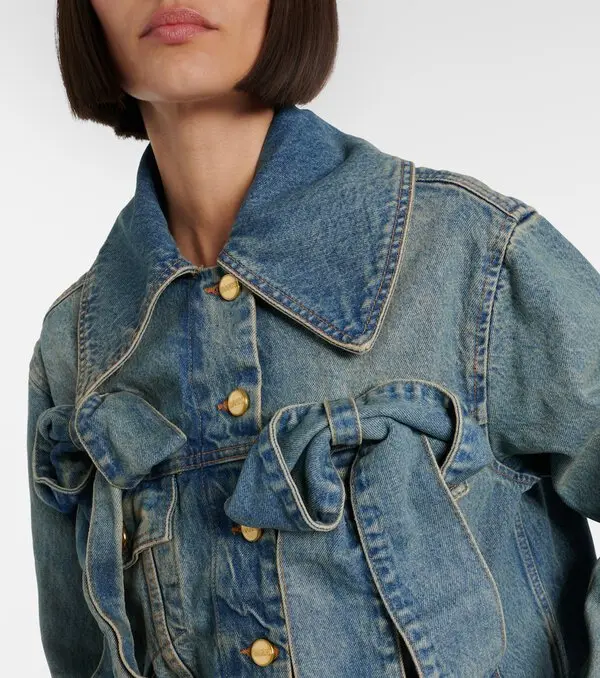 GANNI Bow-detail Denim Jacket - Blue