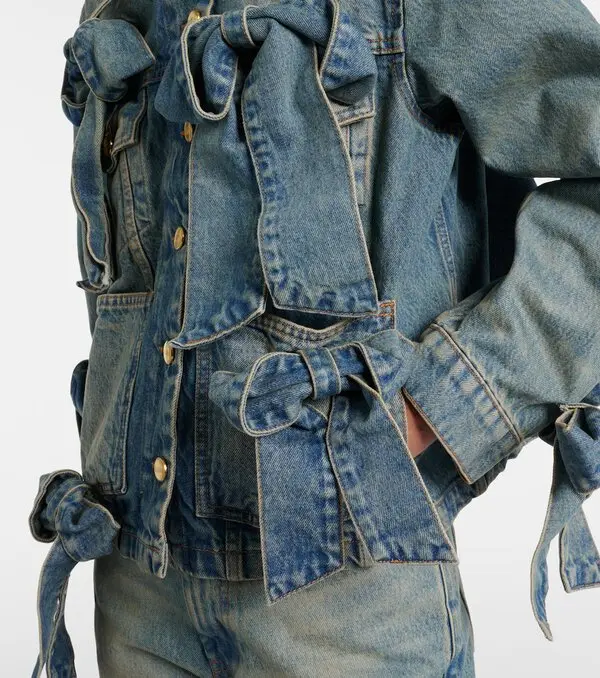 GANNI Bow-detail Denim Jacket - Blue
