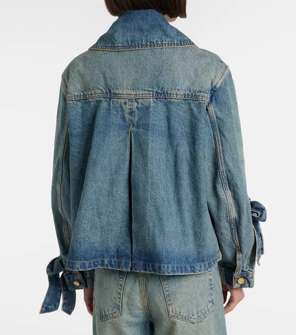 GANNI Bow-detail Denim Jacket - Blue