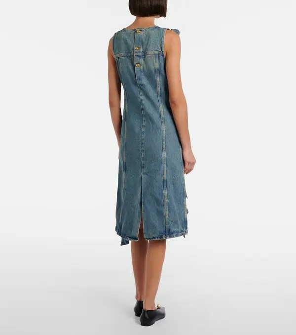 GANNI Bow-detail Denim Midi Dress