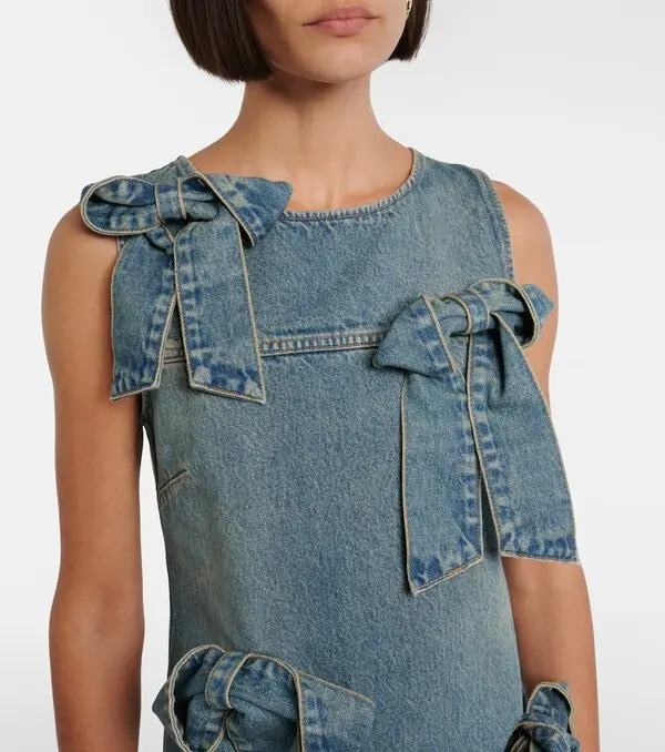 GANNI Bow-detail Denim Midi Dress