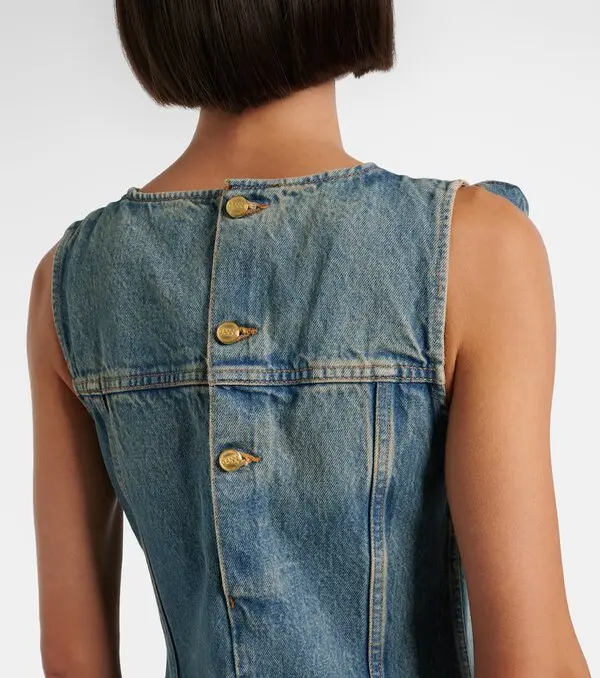 GANNI Bow-detail Denim Midi Dress