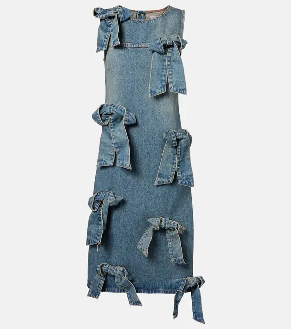 GANNI Bow-detail Denim Midi Dress - Blue