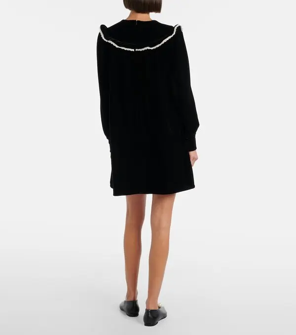 GANNI Lace-trimmed Velvet Mini Dress