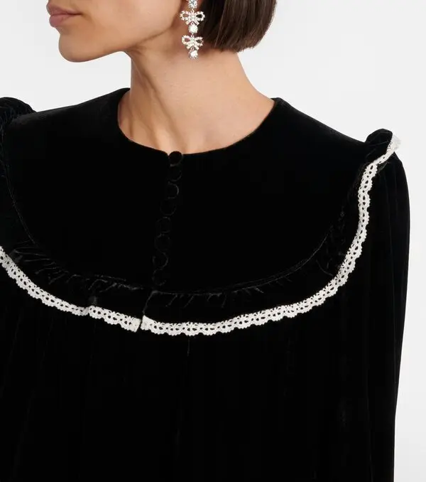 GANNI Lace-trimmed Velvet Mini Dress
