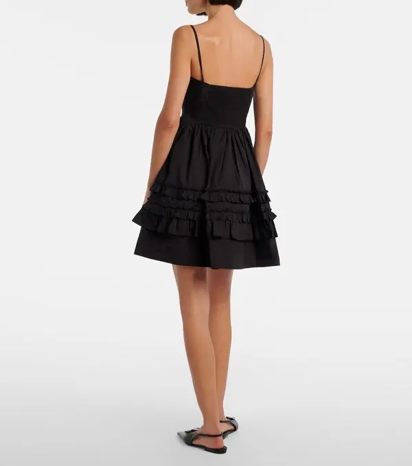 GANNI Ruffled Cotton-blend Minidress - Black