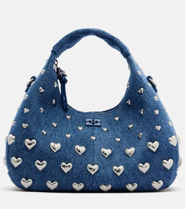 GANNI Mini Studded Denim Top Handle Bag