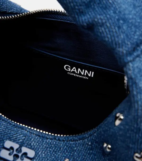GANNI Mini Studded Denim Top Handle Bag