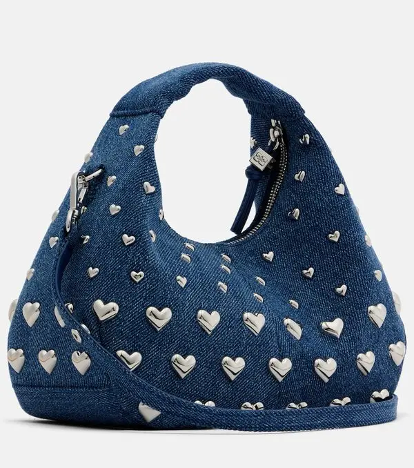 GANNI Mini Studded Denim Top Handle Bag