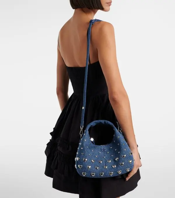 GANNI Mini Studded Denim Top Handle Bag