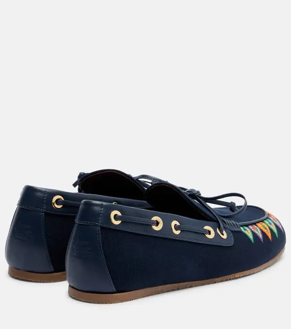 Etro Embroidered Canvas Boat Shoes - Blue