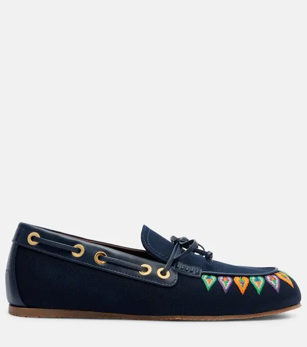 Etro Embroidered Canvas Boat Shoes - Blue
