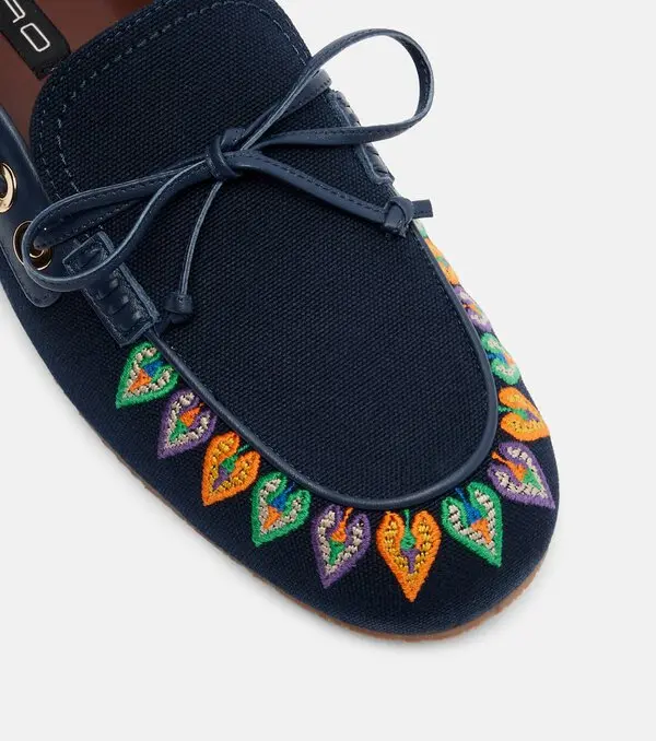 Etro Embroidered Canvas Boat Shoes - Blue