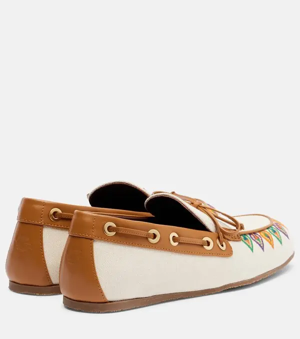 Etro Embroidered Canvas Boat Shoes - Beige