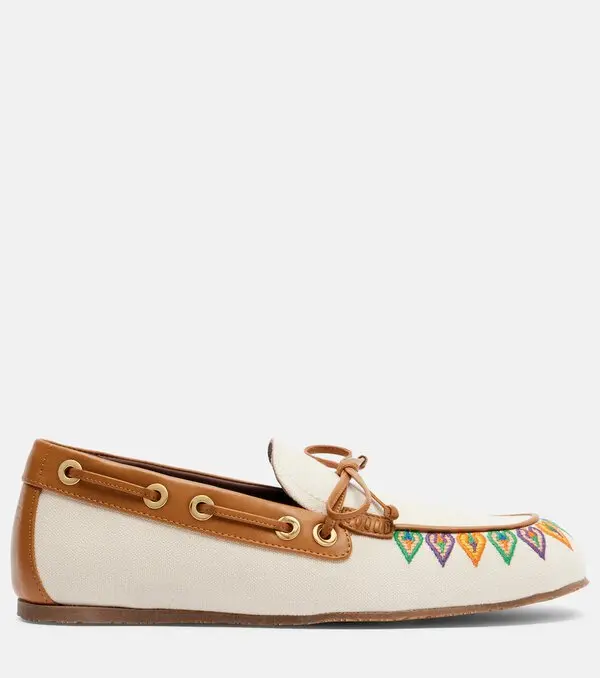 Etro Embroidered Canvas Boat Shoes - Beige