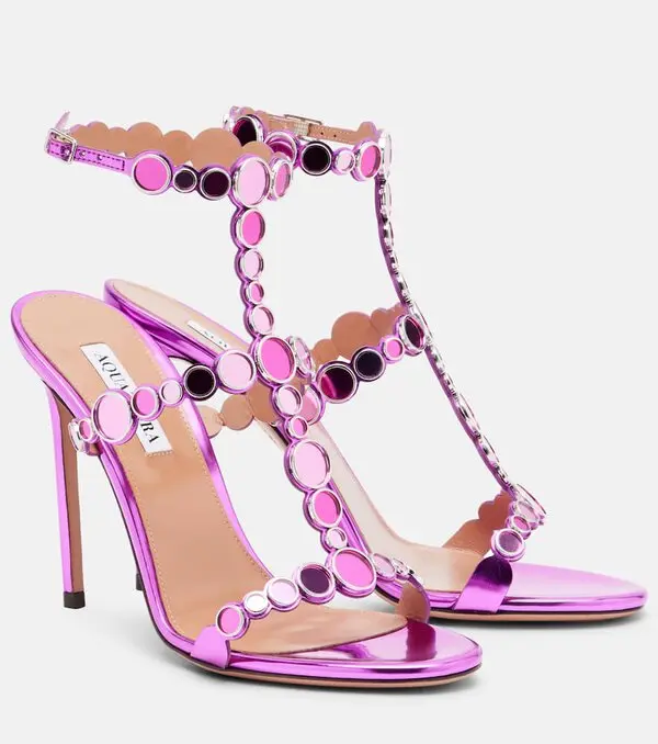 AQUAZZURA Afterglow 105 Embellished Leather Sandals - Purple