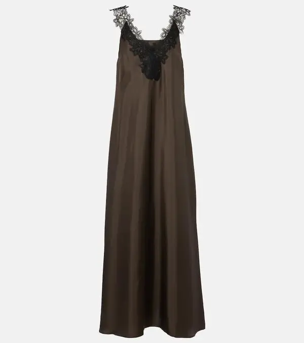 RÓHE Lace-trimmed Silk Maxi Dress - Brown