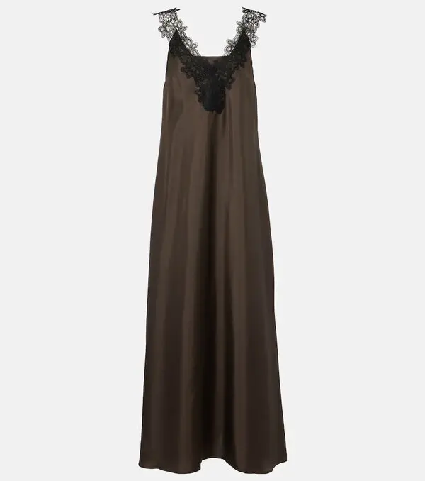 RÓHE Lace-trimmed Silk Maxi Dress - Brown
